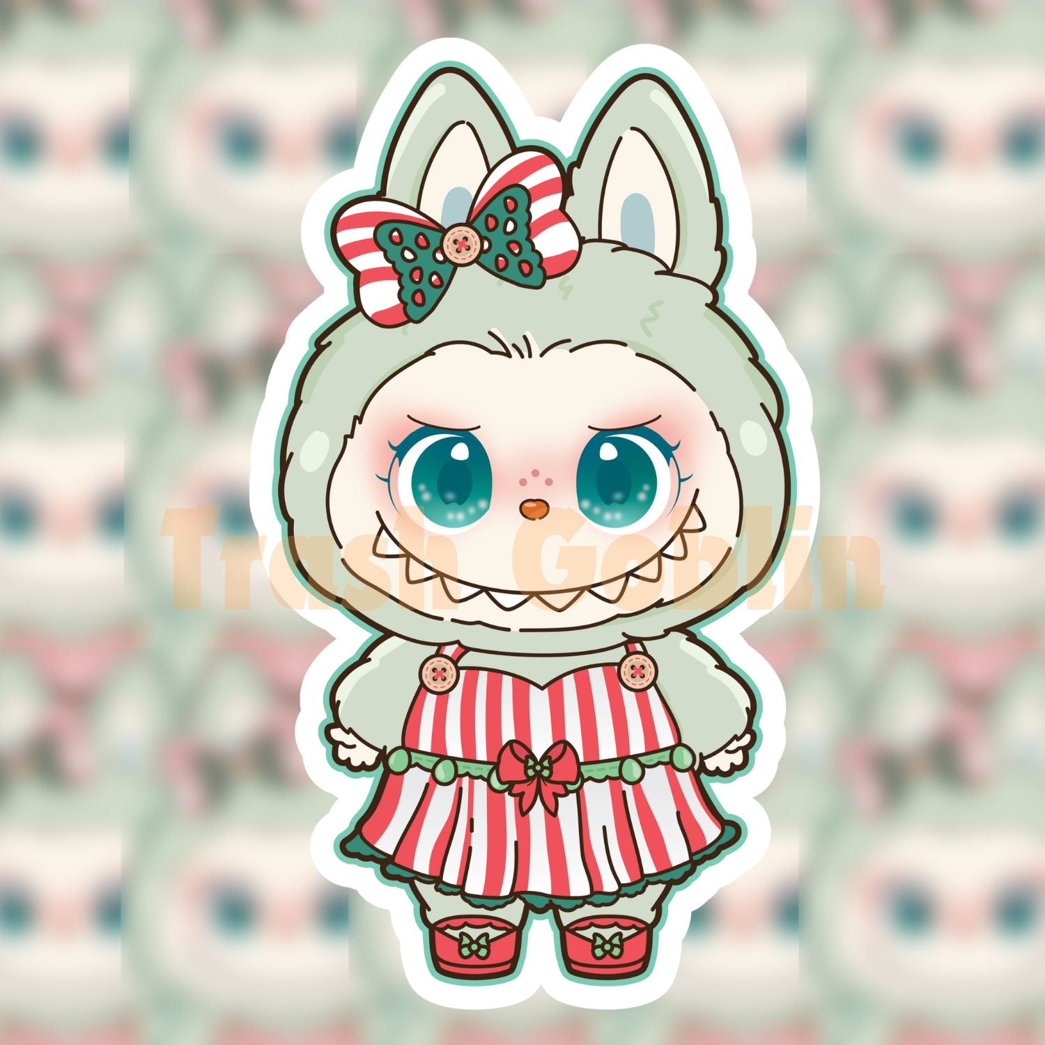 Christmas Dress Labubu Vinyl Sticker | Trash Goblin Stickers